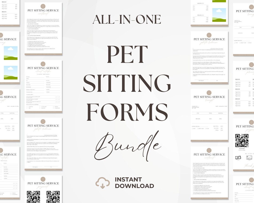 Pet Sitting Service Forms Bundle, Pet Sitting Contract, Pet Sitting ...
