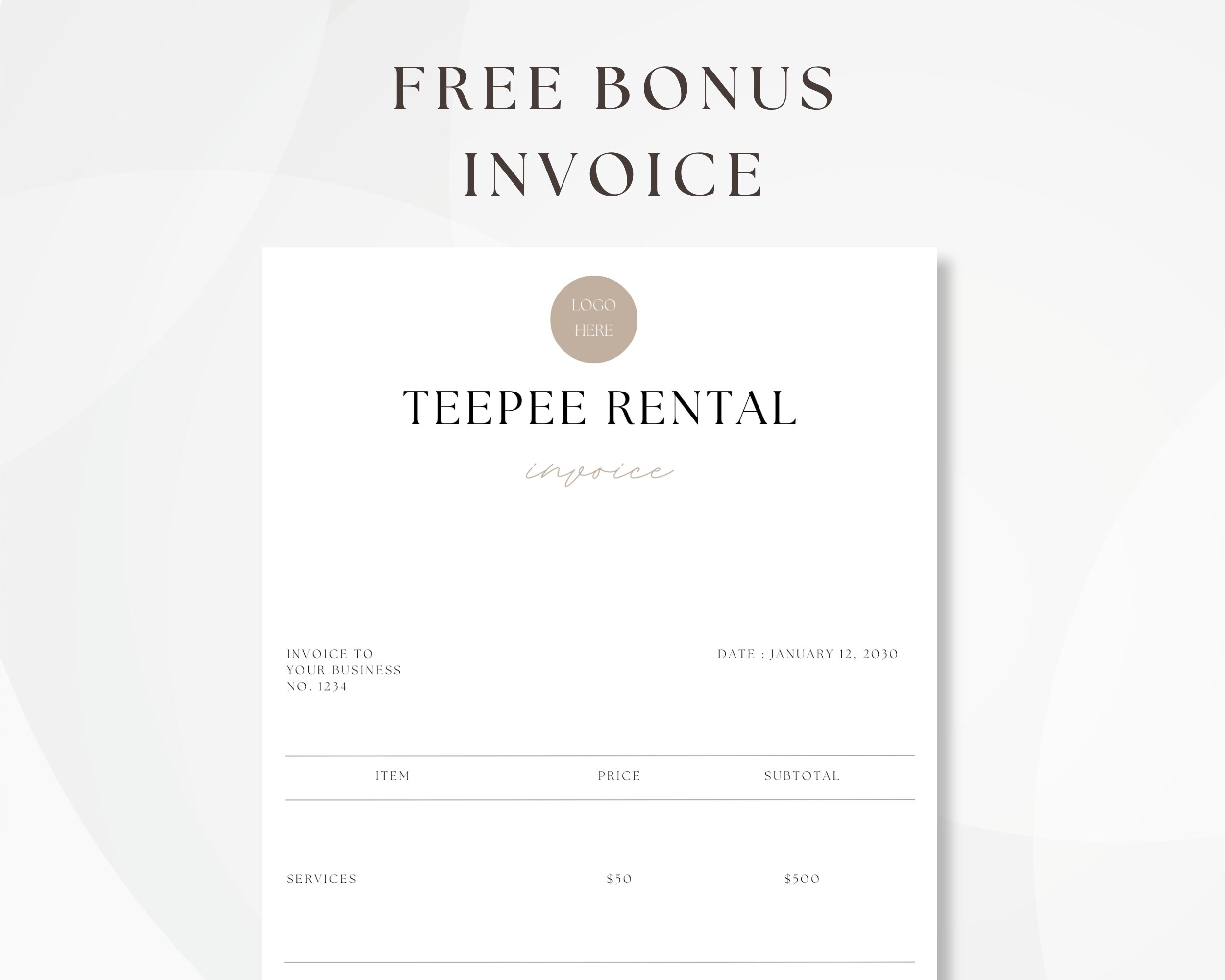 Teepee Rental Contract, Editable Teepee Renting Services Agreement, Teepee Business Forms ...