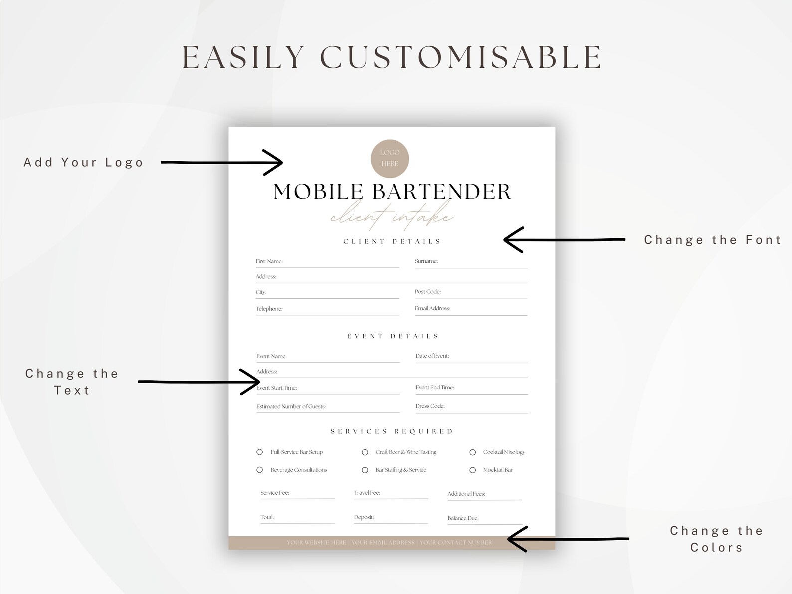 Mobile Bar Contract Template, Canva Editable Bartender Contract, Mobile ...