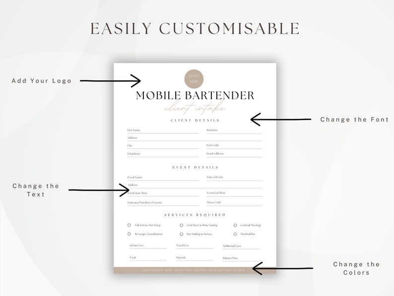 Mobile Bar Contract Template, Canva Editable Bartender Contract, Mobile ...