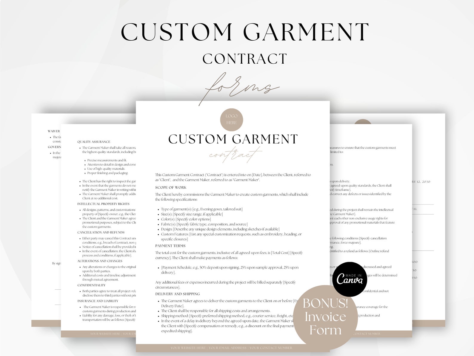 Custom Garment Contract, Tailor Made Clothing Agreement, Bespoke ...
