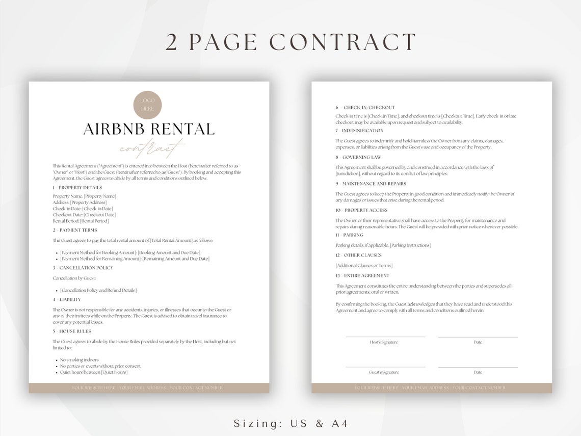 Airbnb Rental Agreement Contract, House Rental Services Agreement ...