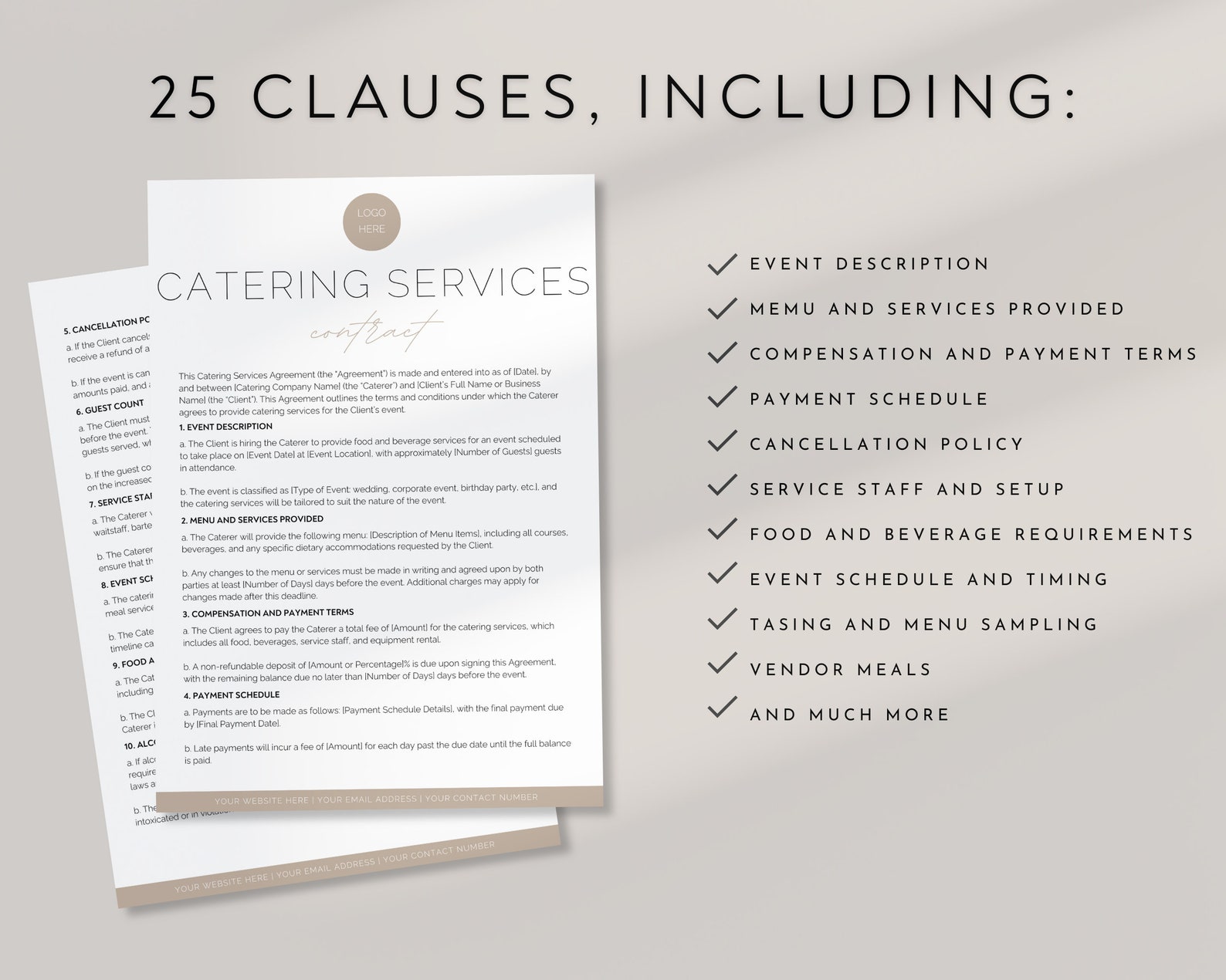 Editable Catering Contract Template, Catering Order Form, Catering ...