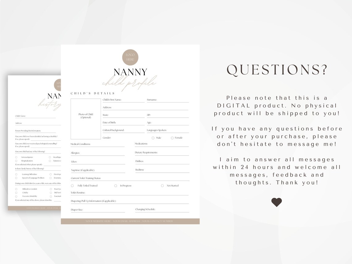 Editable Nanny Binder, Babysitting Forms Bundle, Nanny Planner Template ...