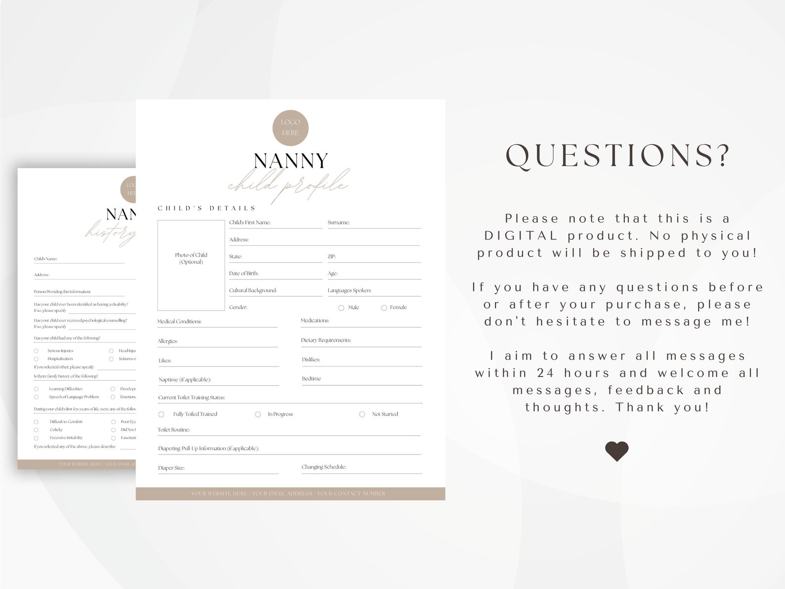 Editable Nanny Binder, Babysitting Forms Bundle, Nanny Planner Template ...