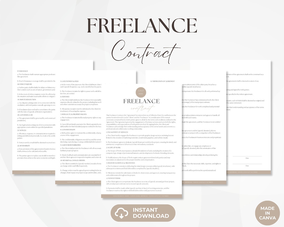 Freelance Contract Template, Freelancing Services Agreement, Editable ...