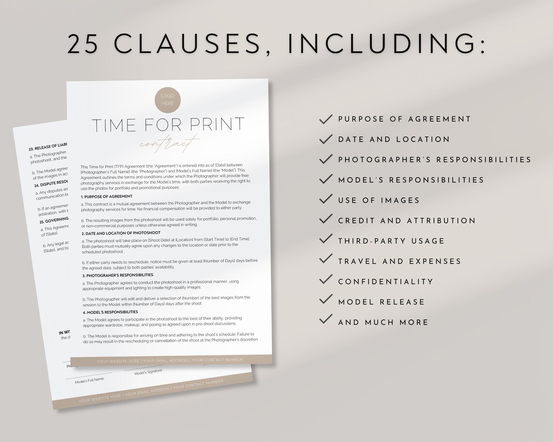 TFP Photography Client Contract Template, Photography Forms, Client ...