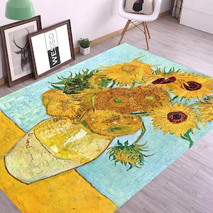 Van Gogh, 1888 Vincent Van Gogh Rug, Twelve Sunflower Vase Rug, Still ...