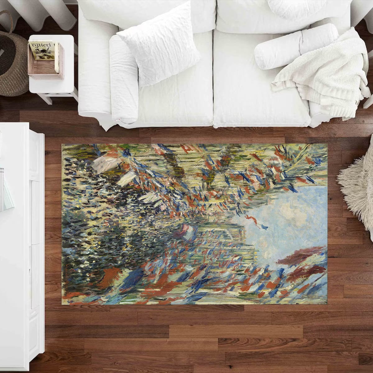 Claude Monet, Claude Monet Rug, Flags on Boulevard Montorgueil Rug ...