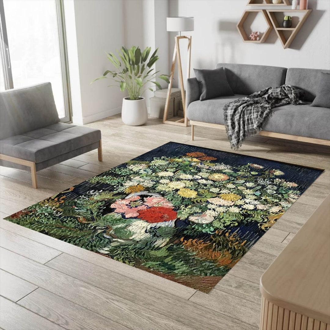 Van Gogh, 1890 Vincent Van Gogh Rug, Flower Bouquet in Vase Rug, Post ...