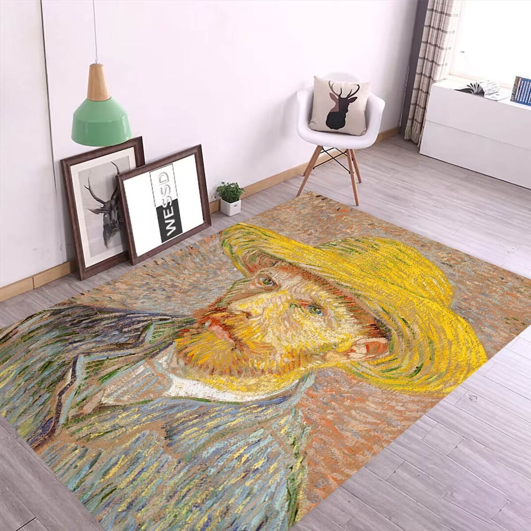 Van Gogh, 1887 Vincent Van Gogh Rug, Straw Hat Self-portrait Rug, Post ...