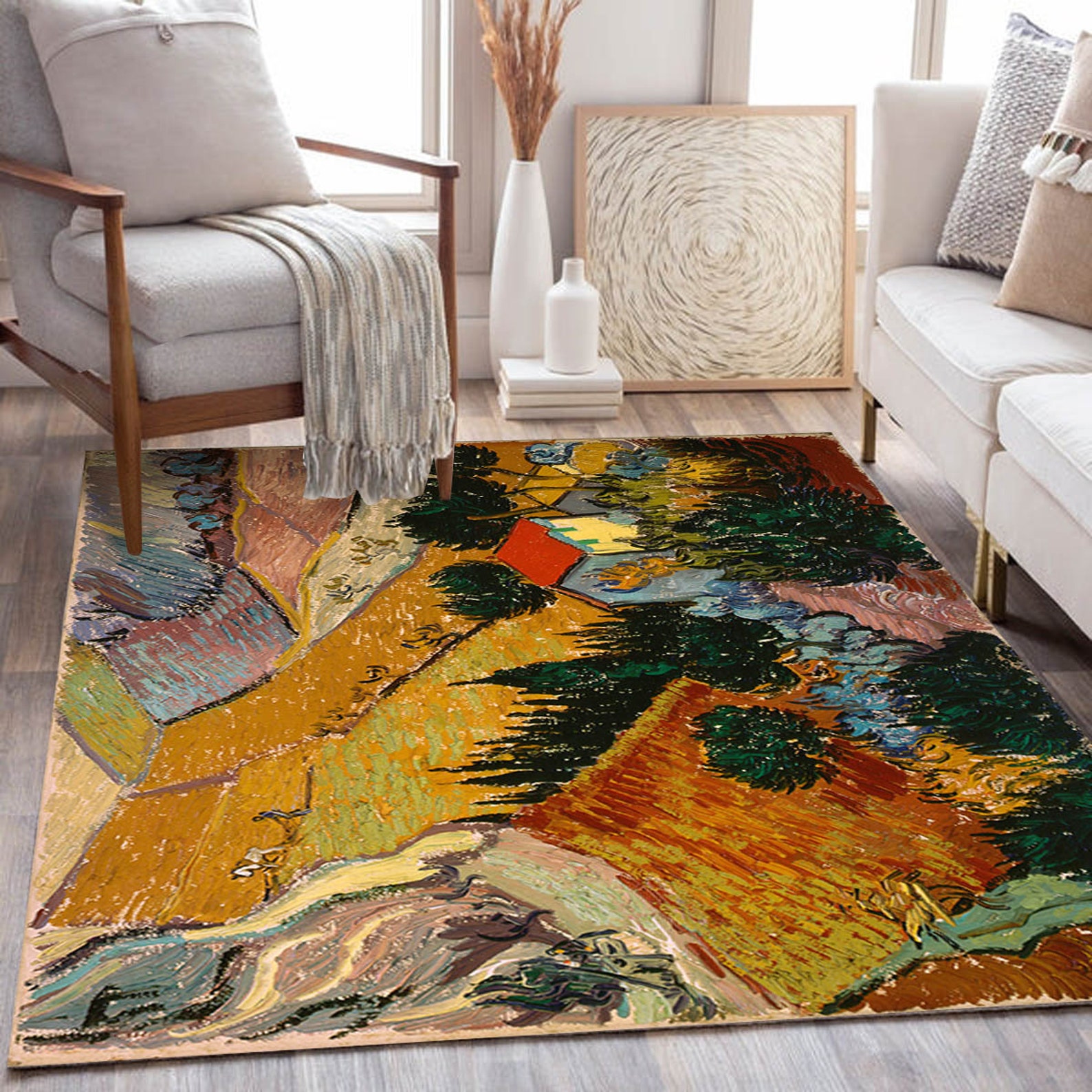 Van Gogh, Vincent Van Gogh Rug, Landscape With House and Plowman Rug ...