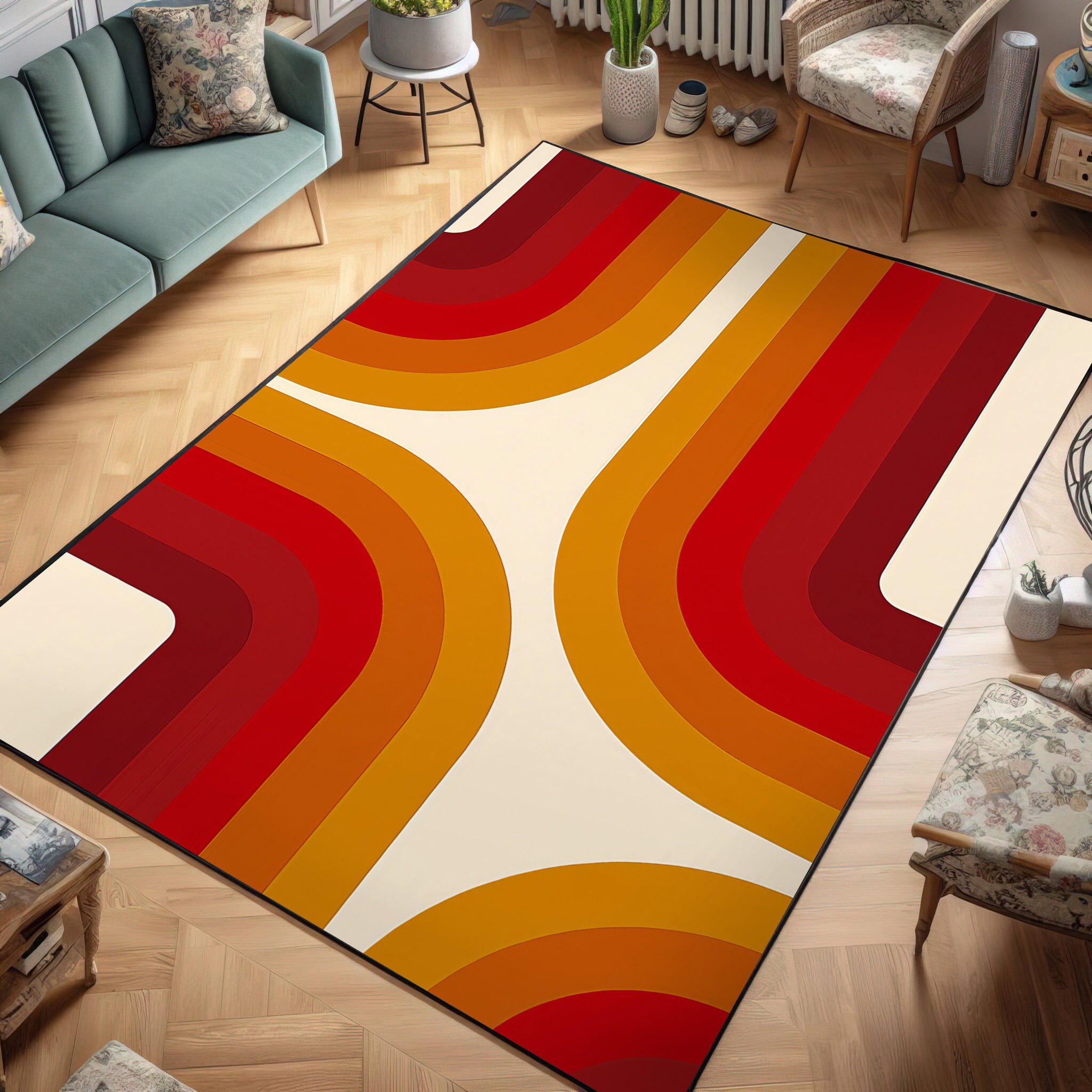 Bauhaus, Bauhaus Retro Bow Rug, Bauhaus Rug, Abstract Geometric Pattern ...