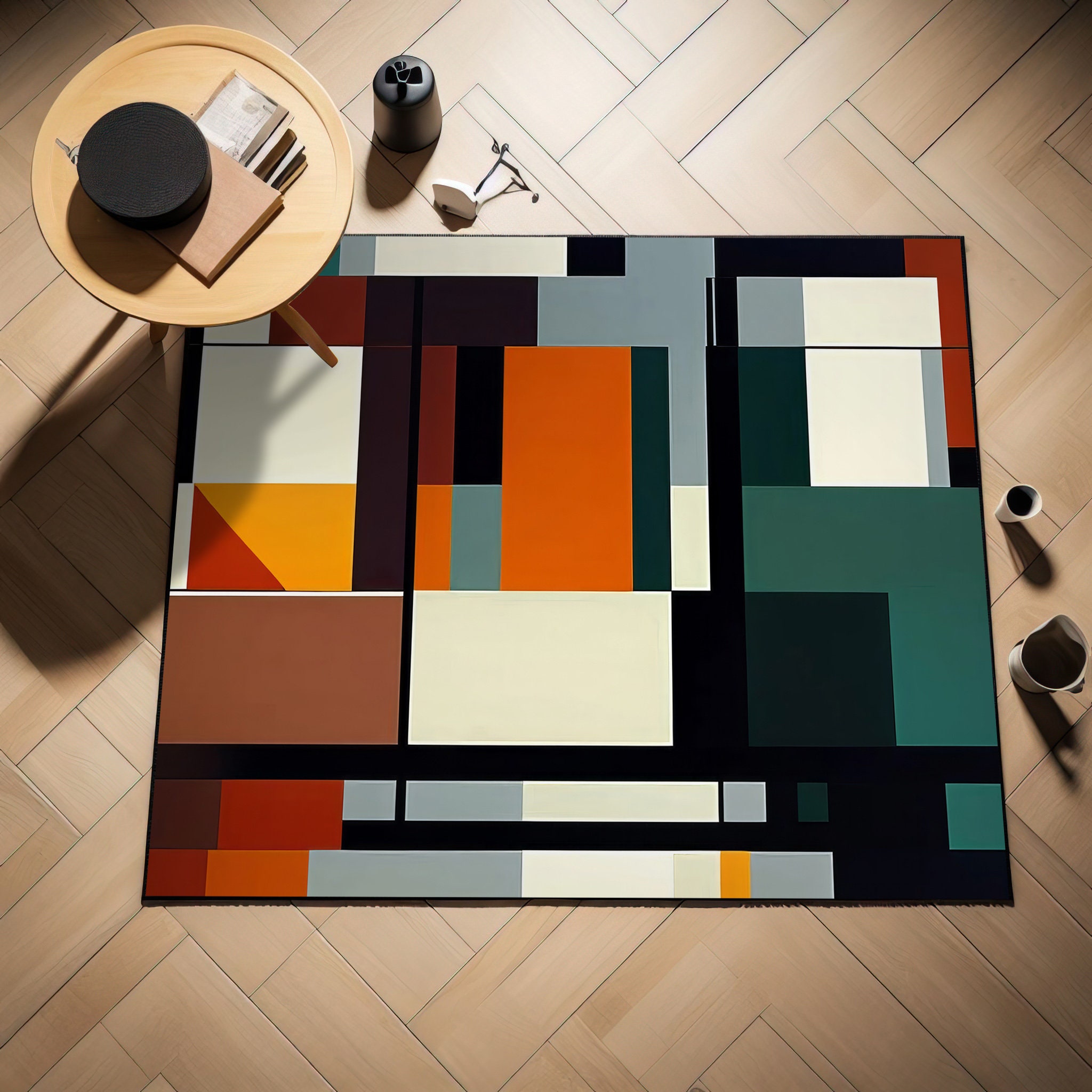 Bauhaus No. 22 Rug, Bauhaus Rug, Abstract Geometric Pattern Rug ...