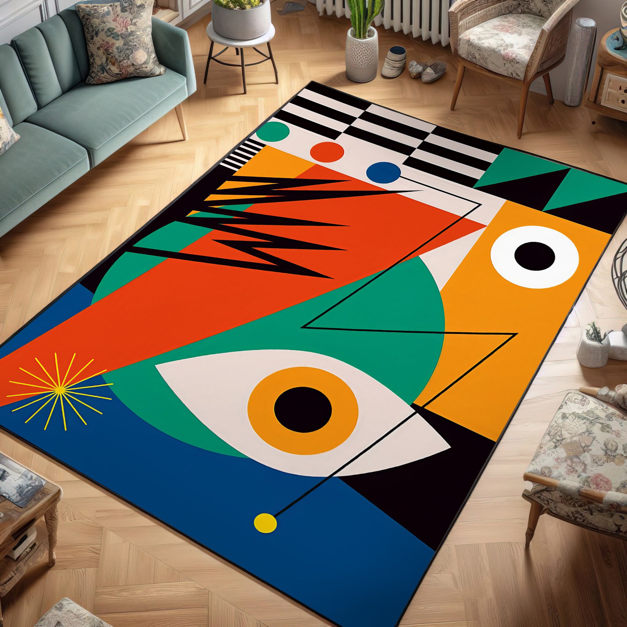 Next Generation Bauhaus Design Rug, Bauhaus Rug, Abstract Geometric ...
