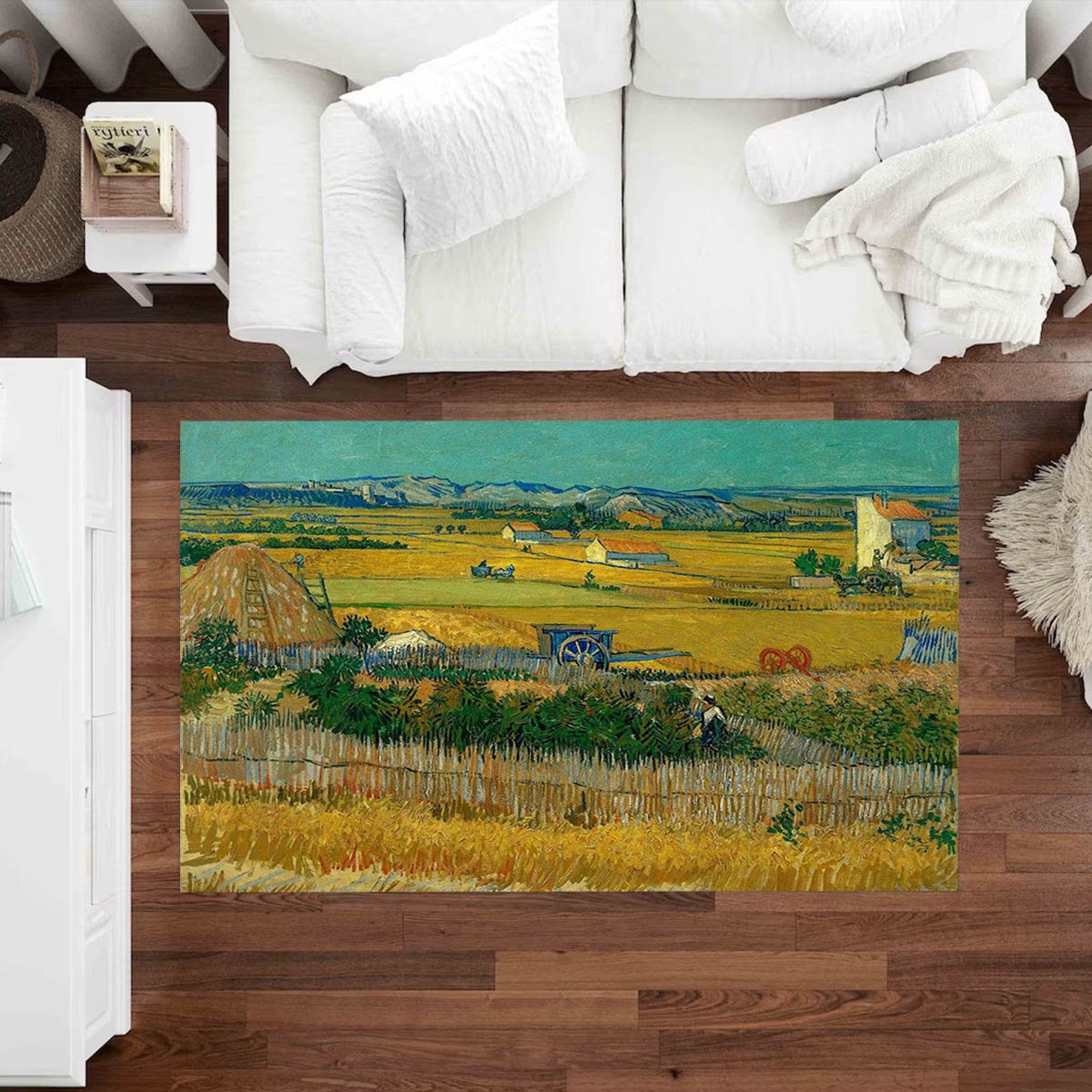 Van Gogh, 1889 Vincent Van Gogh Rug, Harvest Landscape With Blue Car ...