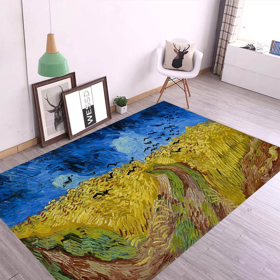 Van Gogh, 1889 Vincent Van Gogh Rug, Reaper in Wheat Field Rug, Post ...