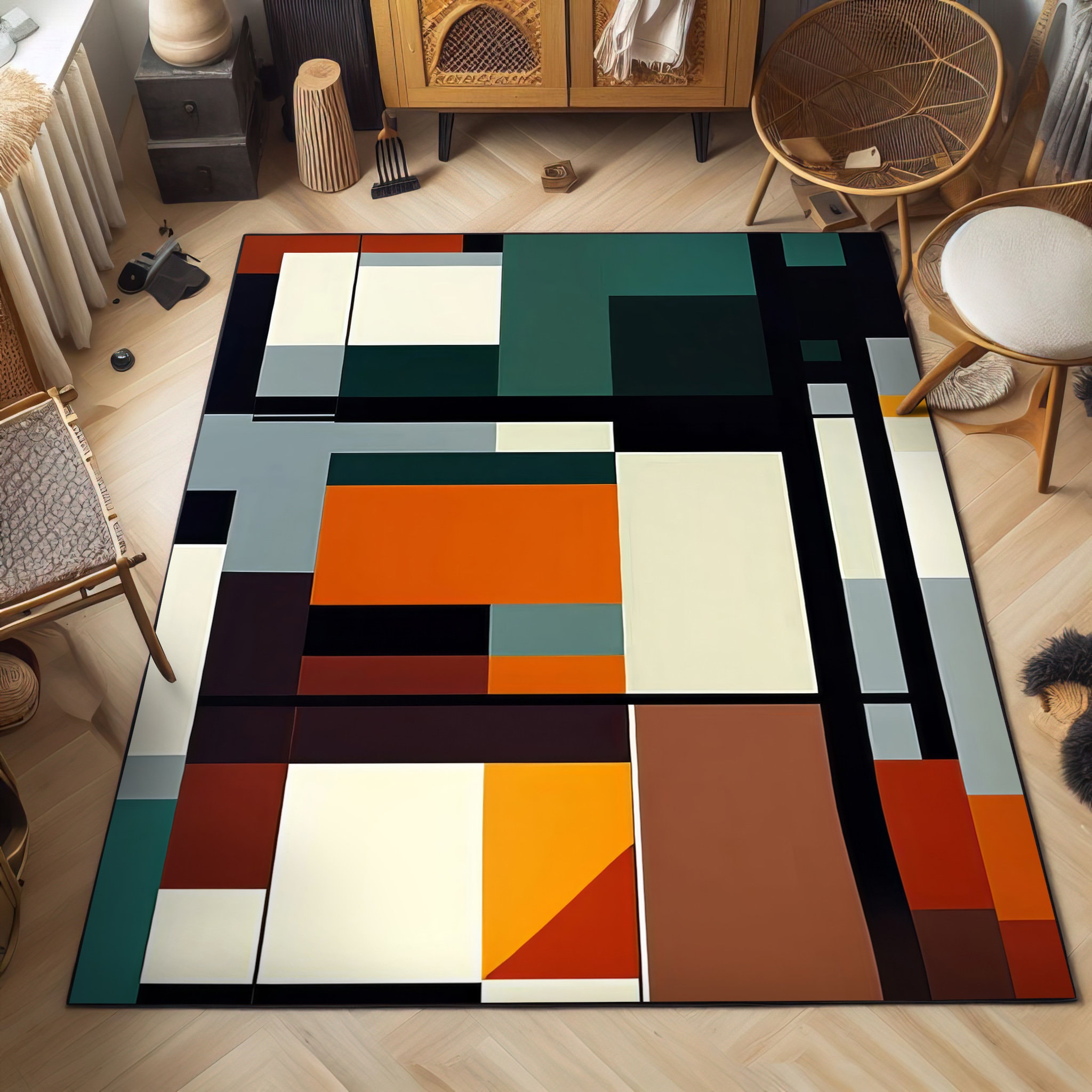 Bauhaus No. 22 Rug, Bauhaus Rug, Abstract Geometric Pattern Rug ...