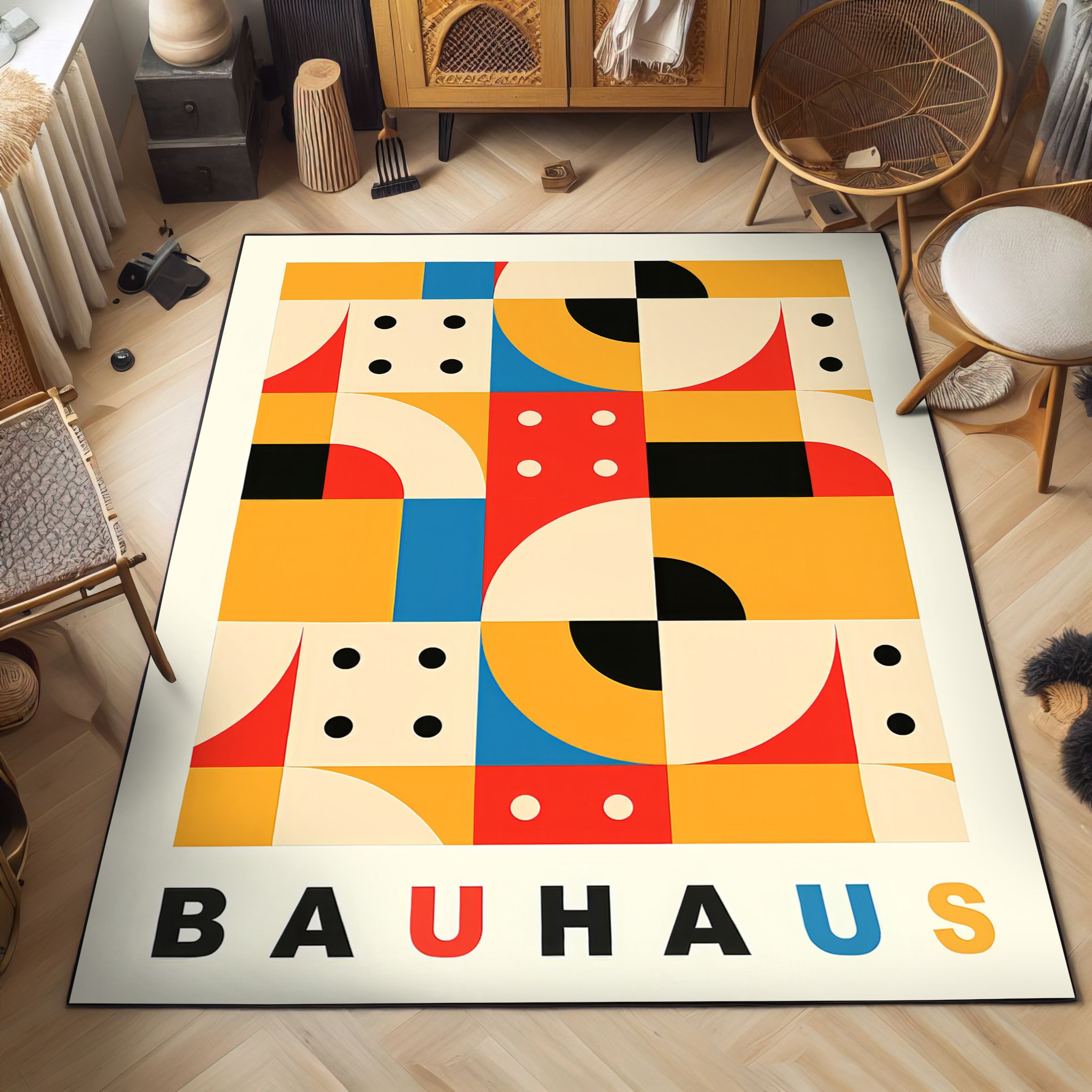 Bauhaus, Bauhaus No 2 Rug, Bauhaus Rug, Abstract Geometric Pattern Rug ...