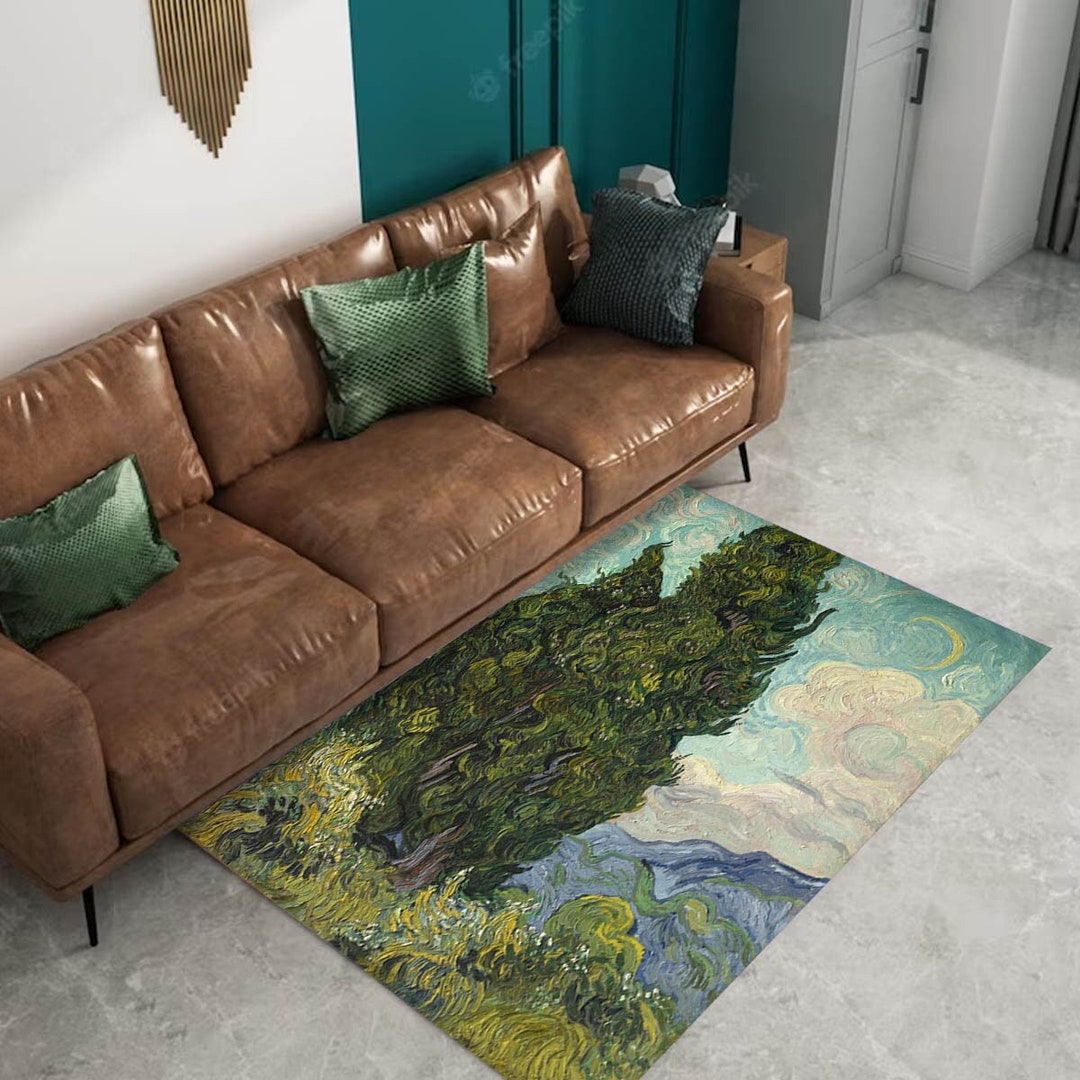 Van Gogh, 1889 Vincent Van Gogh Rug, Cypresses Rug, Post-impressionism ...