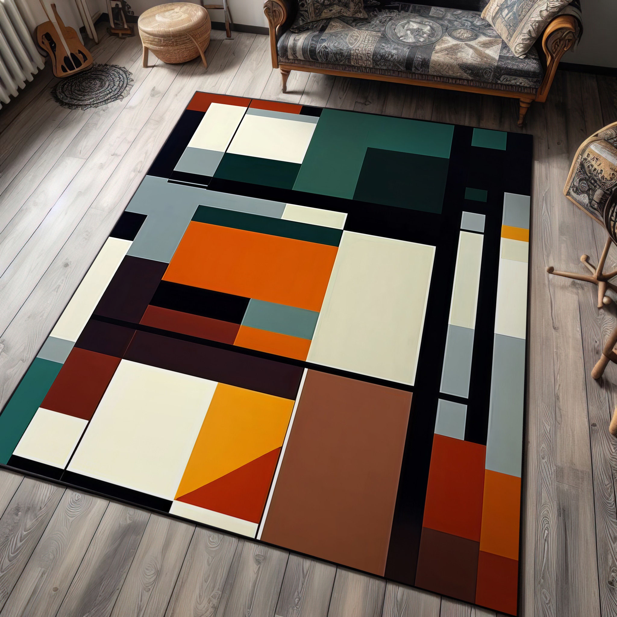 Bauhaus No. 22 Rug, Bauhaus Rug, Abstract Geometric Pattern Rug ...