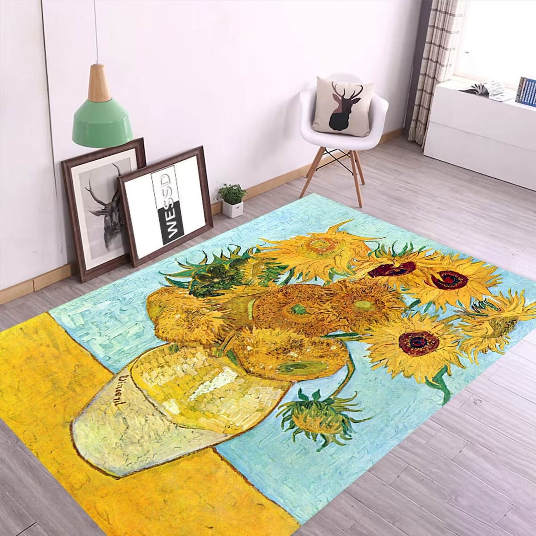 Van Gogh, 1888 Vincent Van Gogh Rug, Twelve Sunflower Vase Rug, Still ...