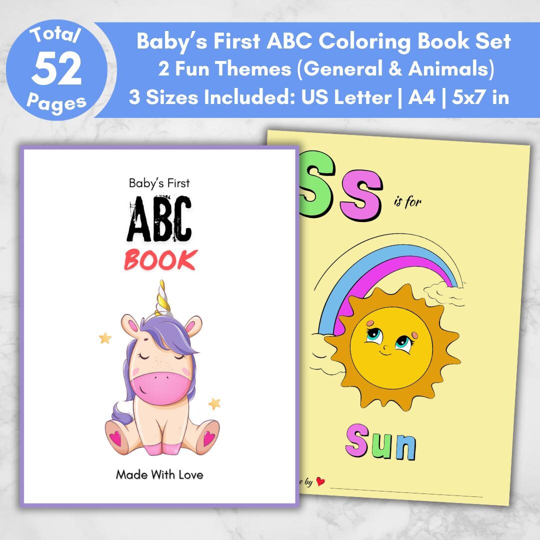 Baby’s First ABC Coloring Book Set – 2 Fun Themes (general and Animals ...