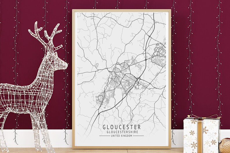 GLOUCESTER Map Print, High Res Map of Gloucester, Gloucestershire ...