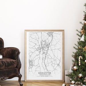 WORCESTER Map Print, High Res Map of Worcester, Worcestershire ...