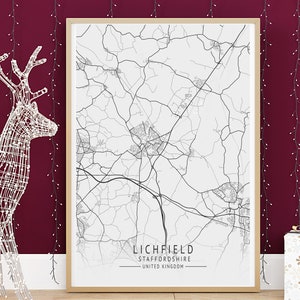 LICHFIELD Map Print, High Res Map of Lichfield, Staffordshire ...
