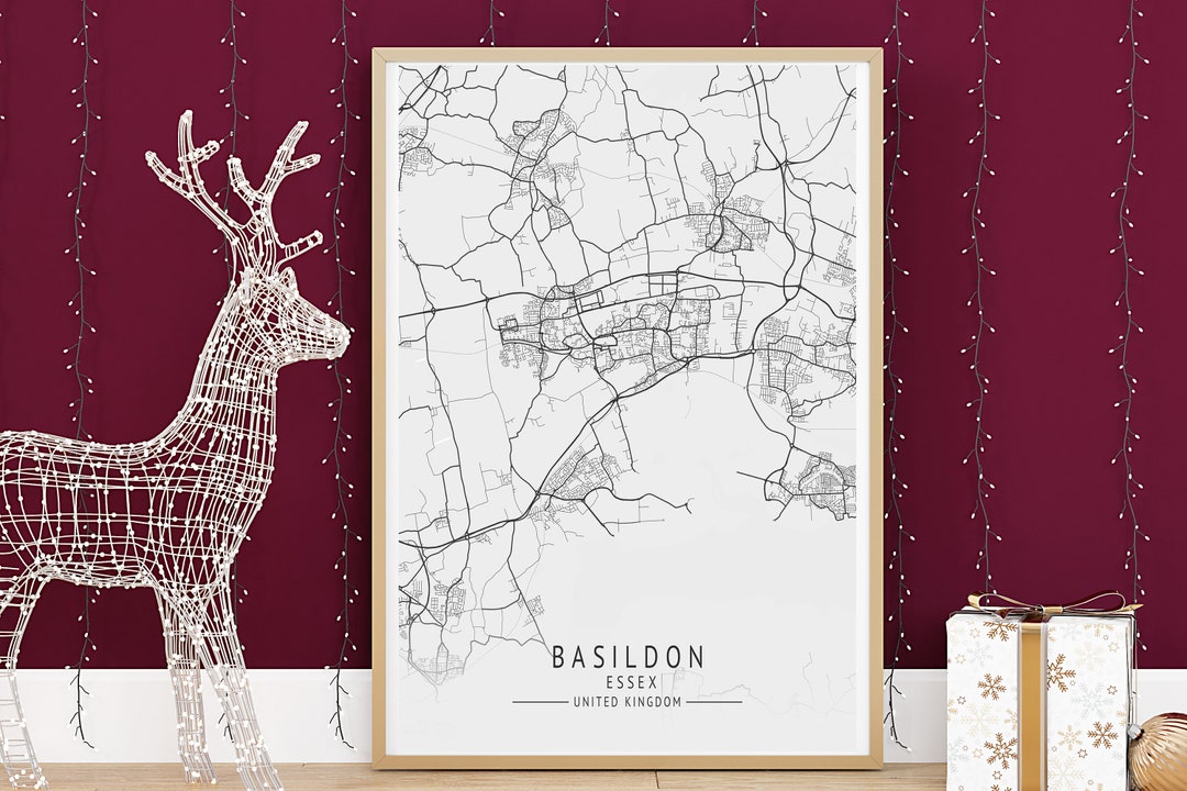BASILDON Map Print, High Res Map of Basildon, Essex, Minimalist UK City ...