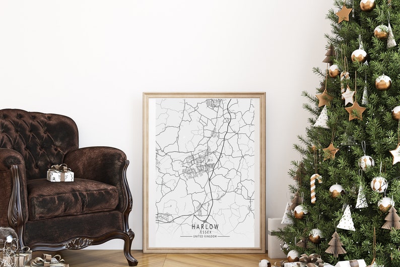 HARLOW Map Print, High Res Map of Harlow, Essex, Minimalist UK City ...