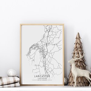 LANCASTER Map Print, High Res Map of Lancaster, Lancashire, Minimalist ...