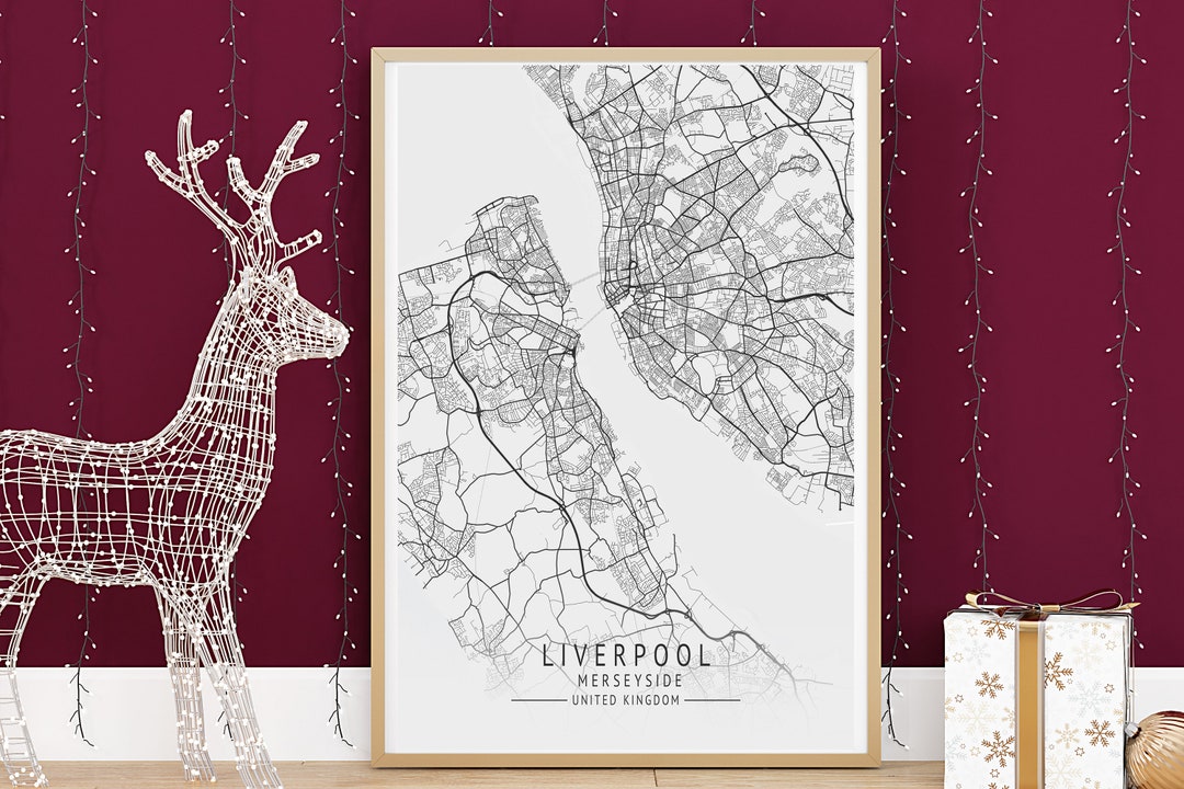 LIVERPOOL Map Print, High Res Map of Liverpool, Merseyside, Minimalist ...