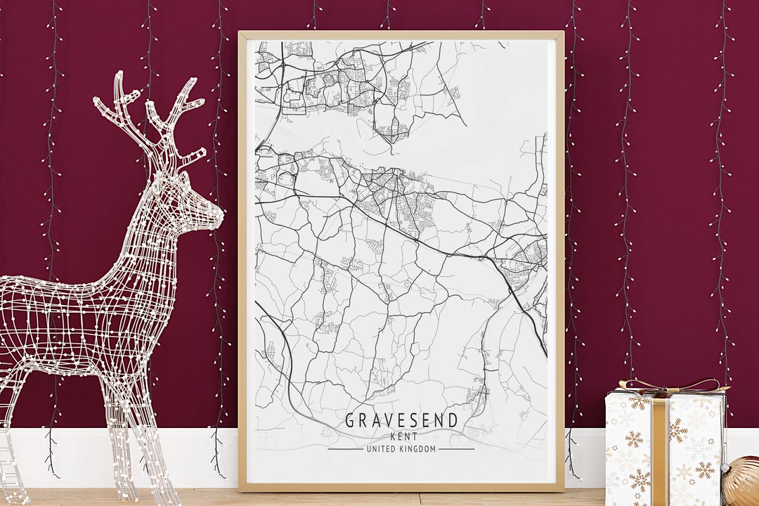 GRAVESEND Map Print, High Res Map of Gravesend, Kent, Minimalist UK ...