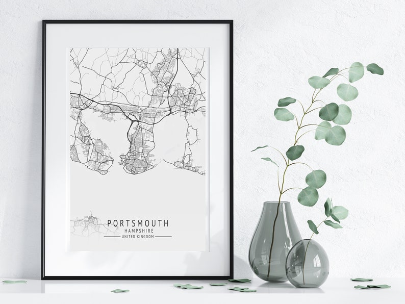 PORTSMOUTH Map Print, High Res Map of Portsmouth, Hampshire, Minimalist ...