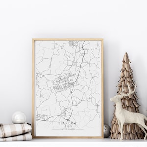 HARLOW Map Print, High Res Map of Harlow, Essex, Minimalist UK City ...
