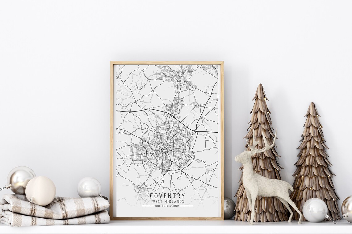 COVENTRY Map Print, High Res Map of Coventry, West Midlands, Minimalist ...