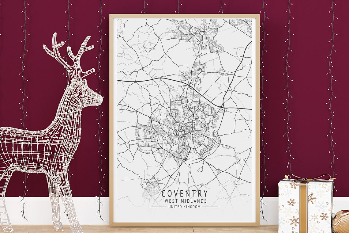 COVENTRY Map Print, High Res Map of Coventry, West Midlands, Minimalist ...