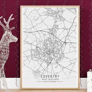 COVENTRY Map Print, High Res Map of Coventry, West Midlands, Minimalist ...