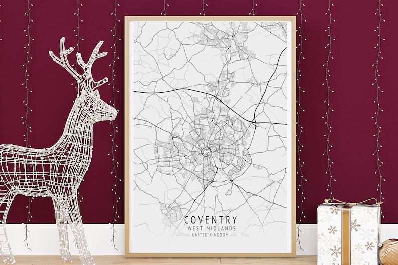COVENTRY Map Print, High Res Map of Coventry, West Midlands, Minimalist ...