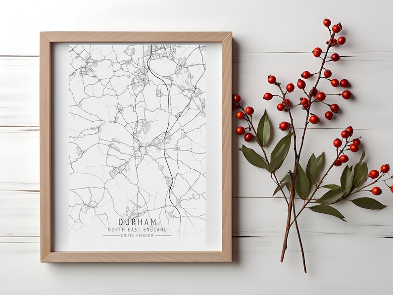 DURHAM Map Print, High Res Map of Durham, North East England ...
