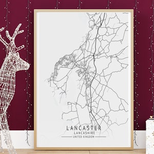 LANCASTER Map Print, High Res Map of Lancaster, Lancashire, Minimalist ...