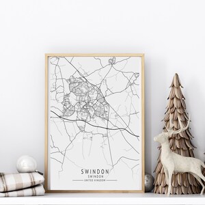 SWINDON Map Print, High Res Map of Swindon, Swindon, Minimalist UK City ...