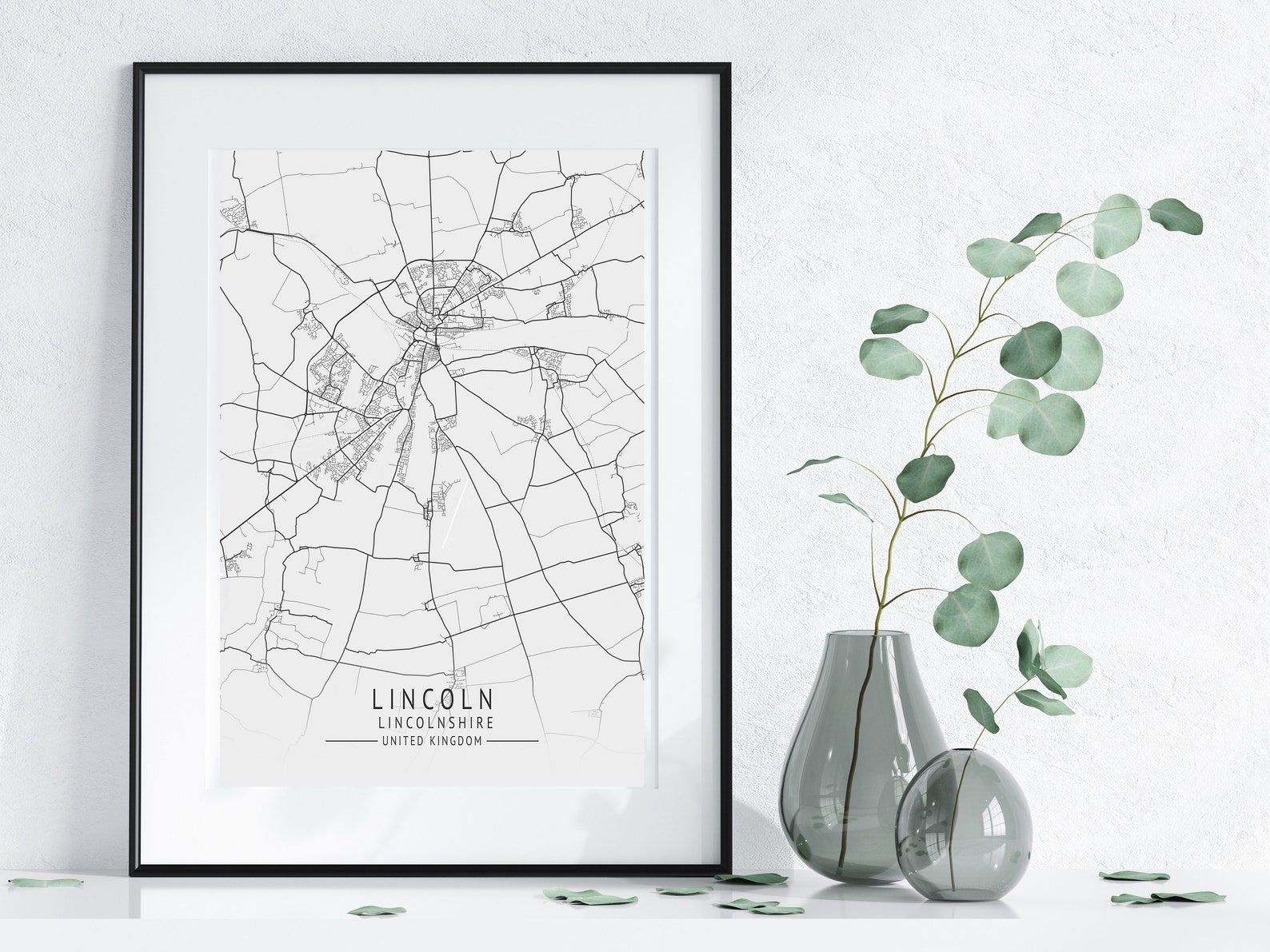 LINCOLN Map Print, High Res Map of Lincoln, Lincolnshire, Minimalist UK ...