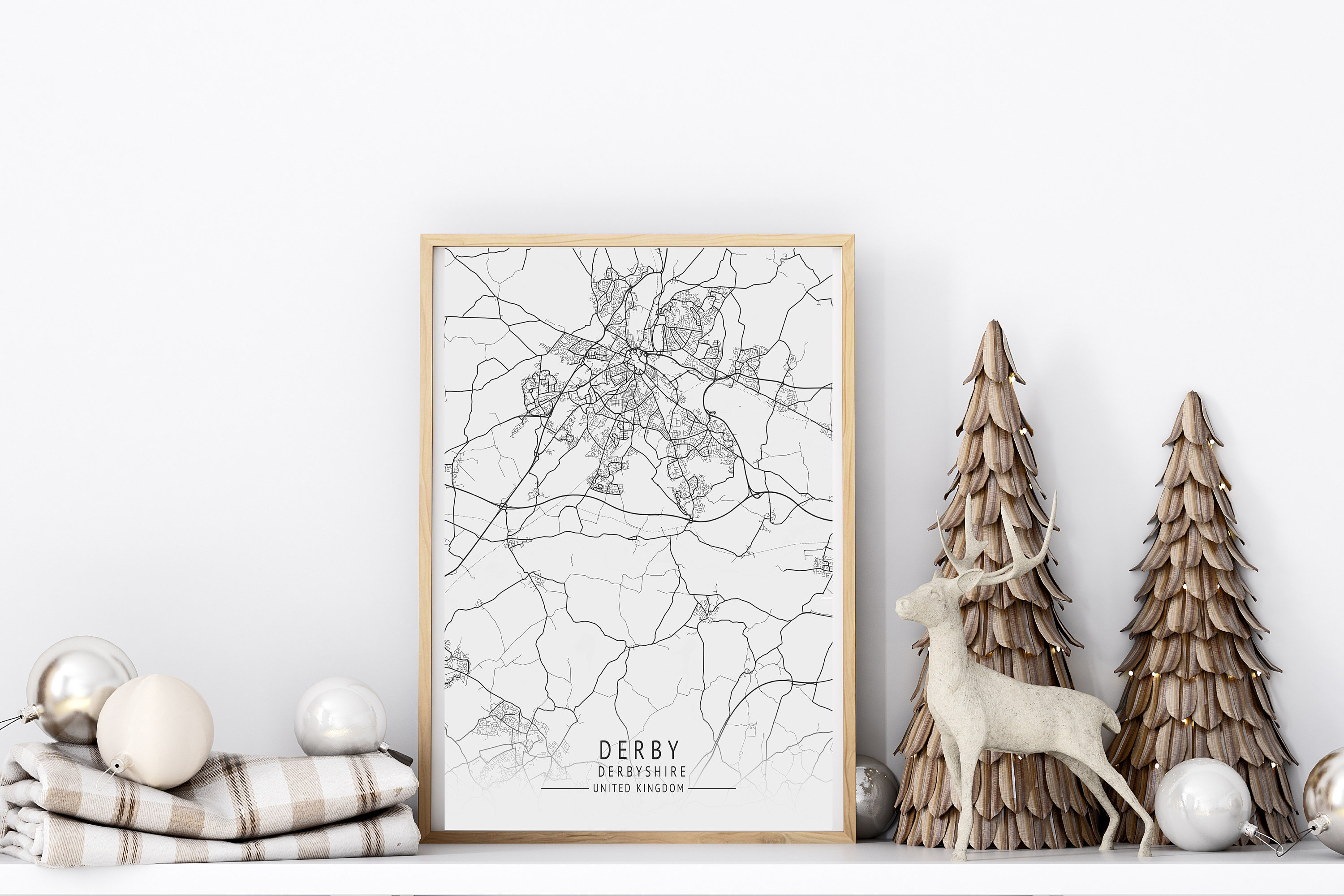 DERBY Map Print, High Res Map of Derby, Derbyshire, Minimalist UK City ...
