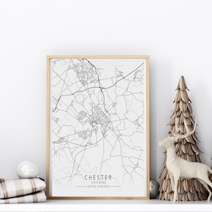 CHESTER Map Print, High Res Map of Chester, Cheshire, Minimalist UK ...