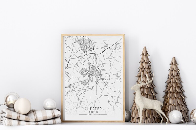 CHESTER Map Print, High Res Map of Chester, Cheshire, Minimalist UK ...