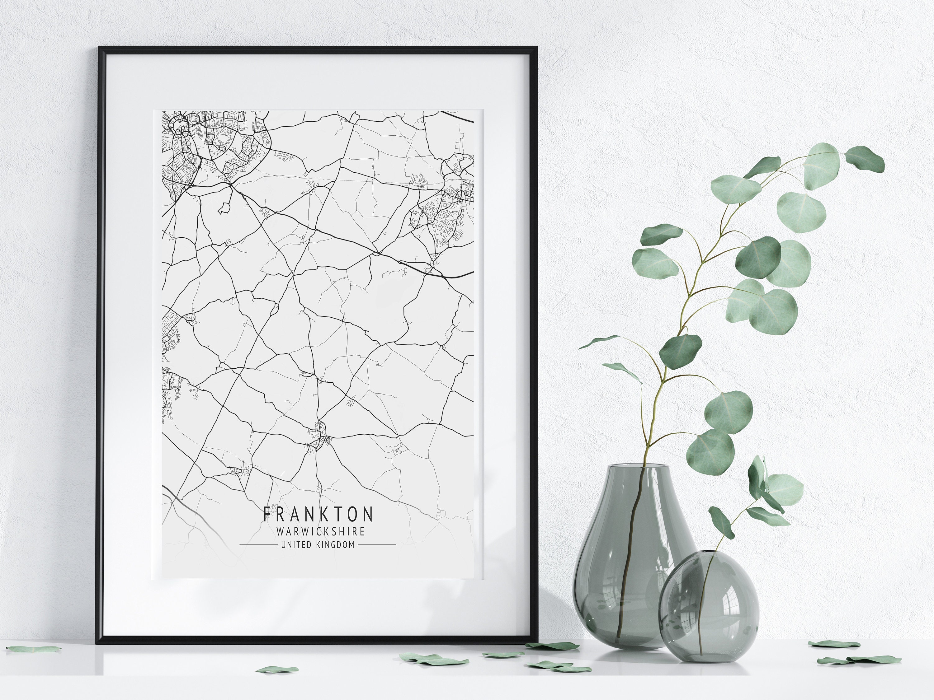 FRANKTON Map Print, High Res Map of Frankton, Warwickshire, Minimalist ...