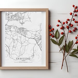 GRAVESEND Map Print, High Res Map of Gravesend, Kent, Minimalist UK ...